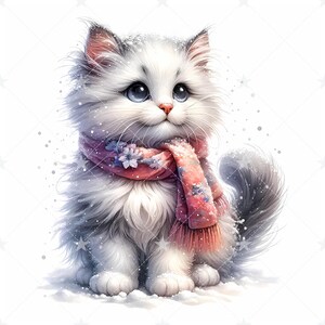 Watercolor Winter Cat Clipart, Cute Snowy Animals (digital Download) - Etsy