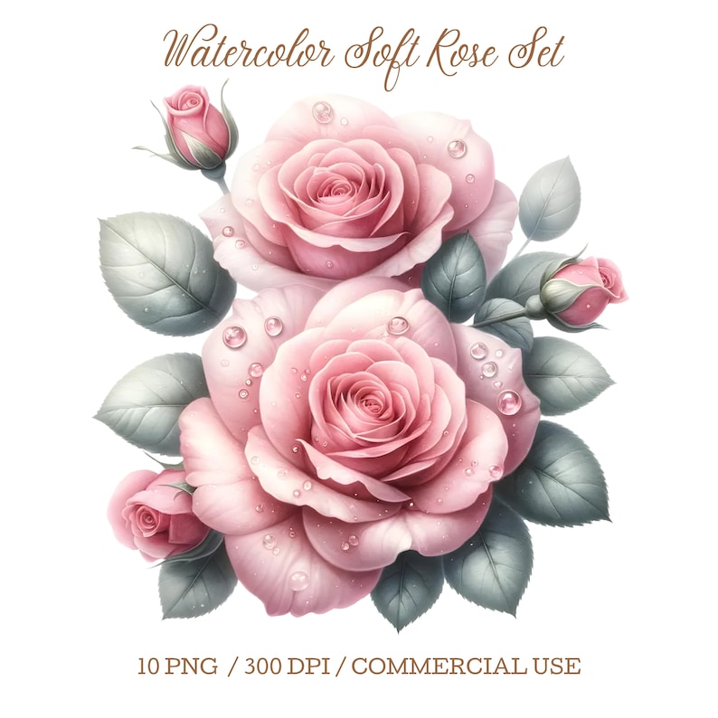 Soft Roses Clipart, Watercolor Rose Set, Flowers Print, Floral Clipart ...