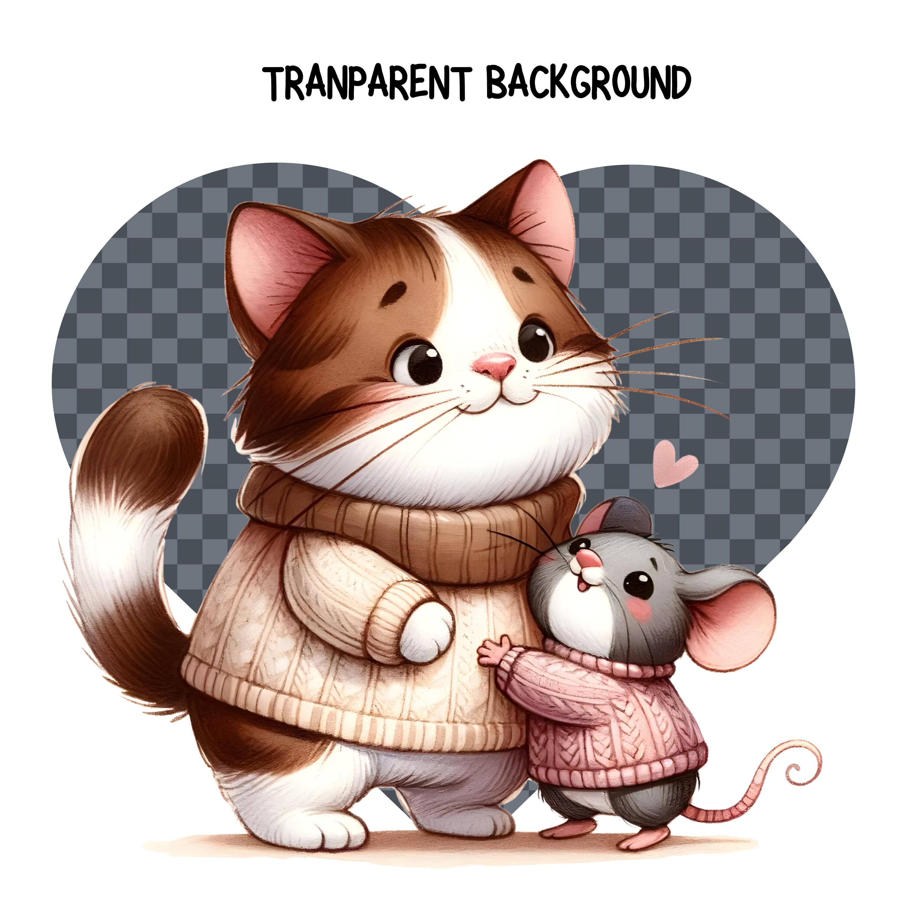 Cute Cat and Mouse Clipart, Romantic Animal PNG (digital Download) - Etsy