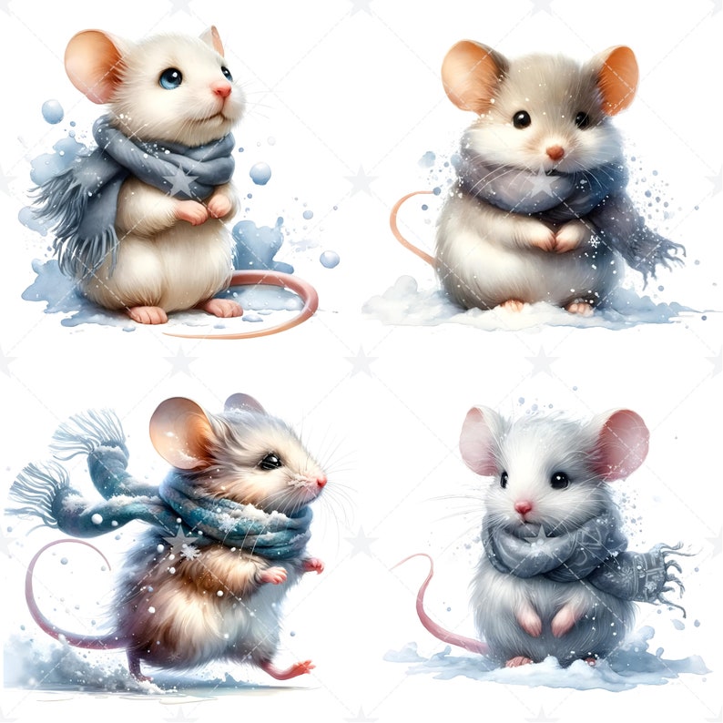 Watercolor Winter Mouse Clipart, Cute Mouse With Scarf, Christmas Mouse ...