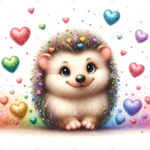 Cute Hedgehog and Hearts Clipart, Watercolor Hedgehog Set, Glitter ...