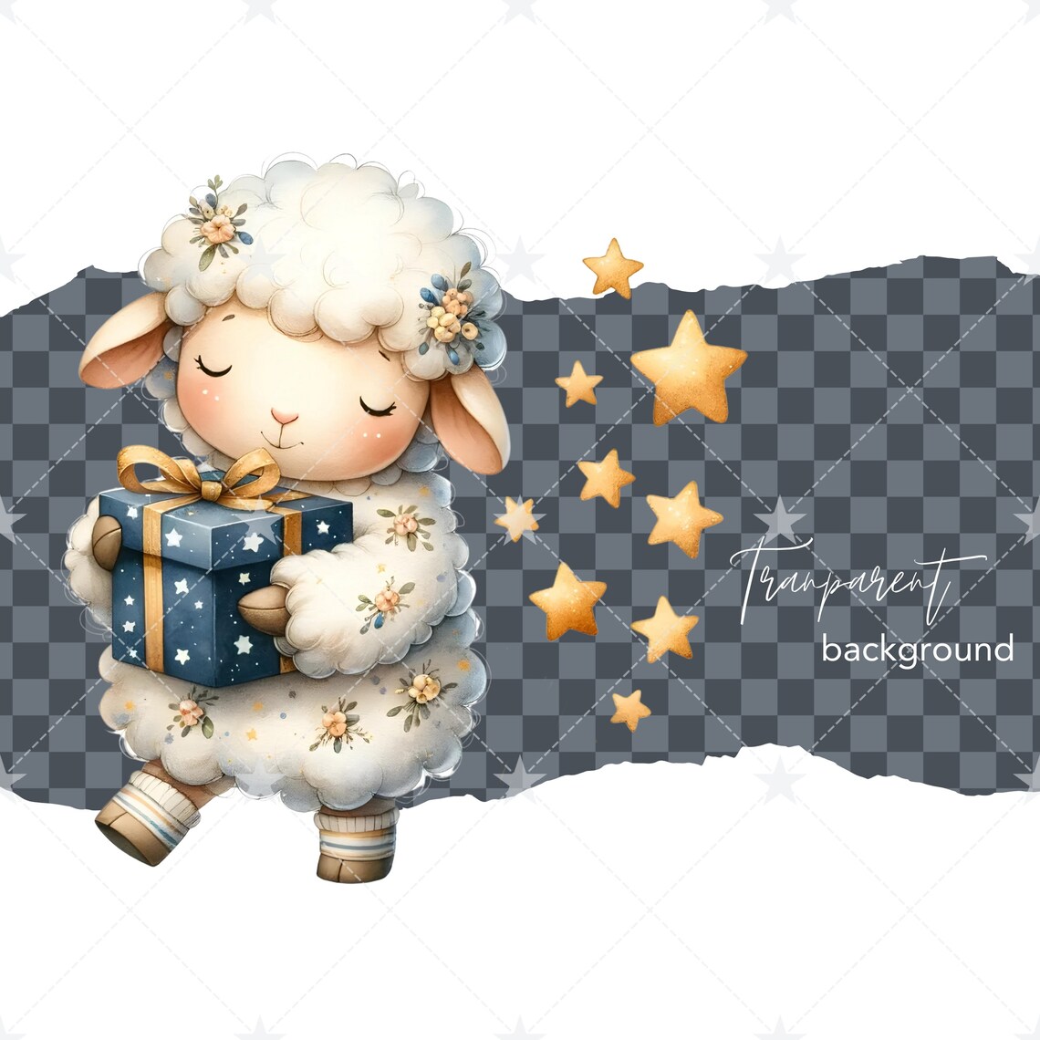 Cute Sheep Clipart, Sheep PNG, Sheep and Stars Collection, Watercolor ...