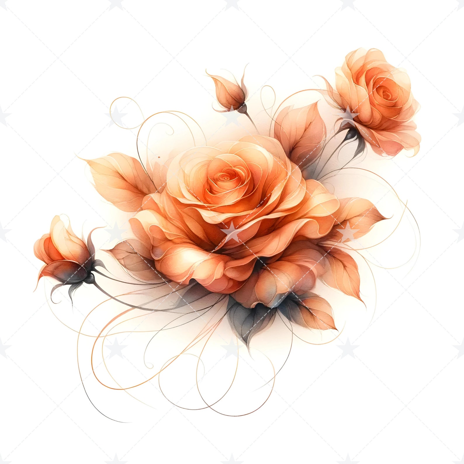 Watercolor Abstract Orange Roses Clipart, 10 JPG Images, Flowers Print ...