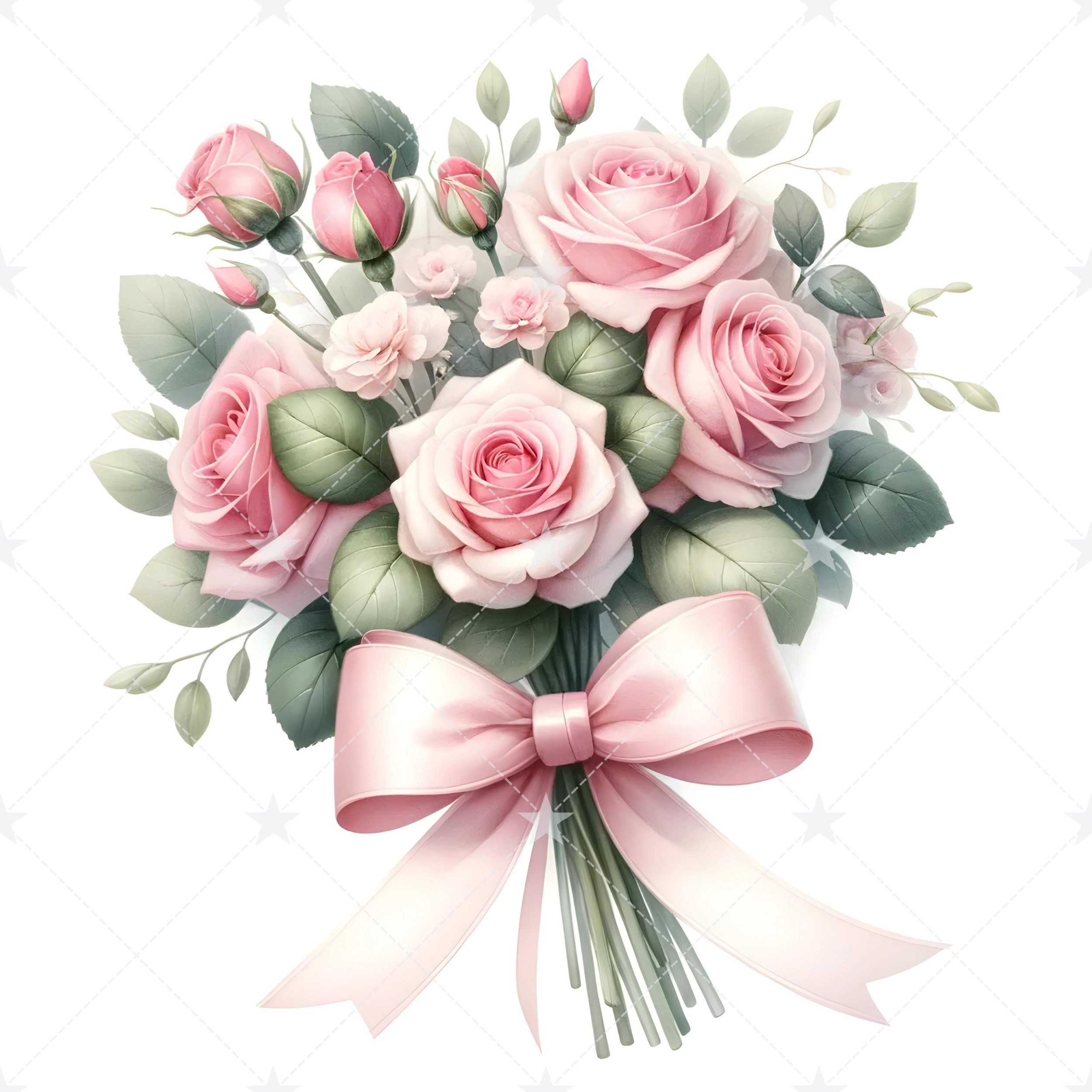 Watercolor White and Pink Roses Bouquet Clipart, 10 JPG Images, Flowers ...