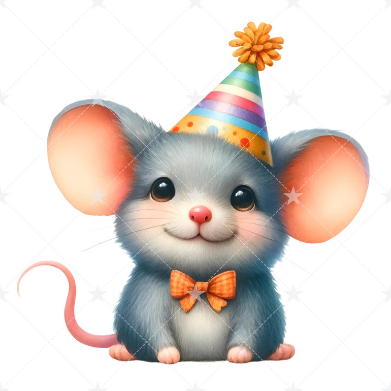 Watercolor Mouse Clipart: Happy Birthday Party Hat (digital Download ...