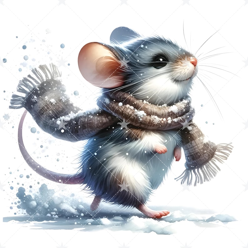 Watercolor Winter Mouse Clipart, Cute Mouse With Scarf, Christmas Mouse ...