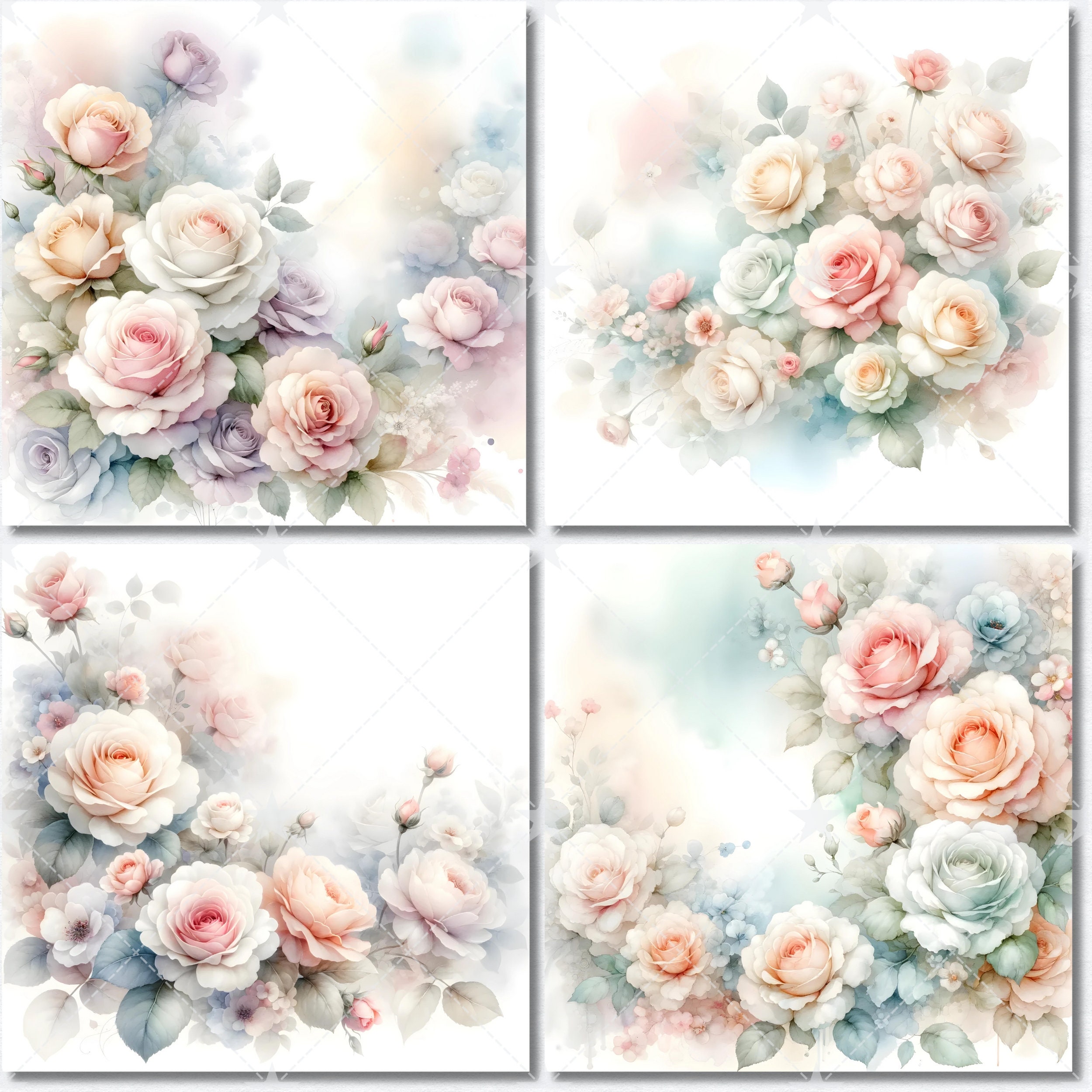 Watercolor Soft Roses Digital Paper Pack, Pastel Roses Clipart ...