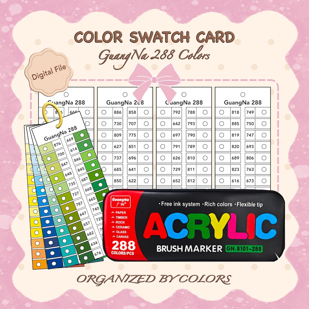 Guangna 288 Colors Acrylic Brush Marker Swatch Card Template ...