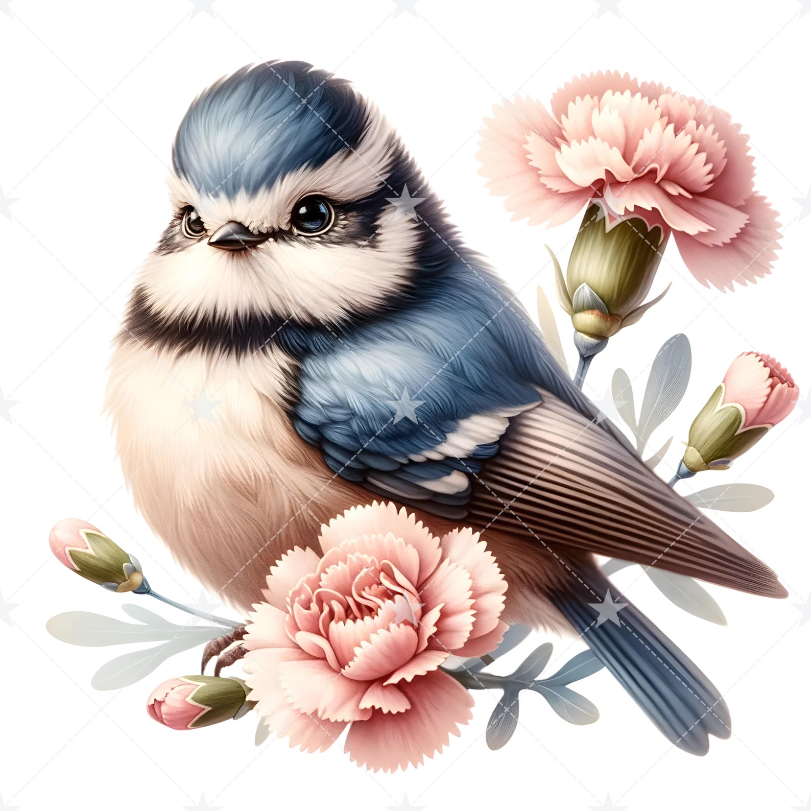 Watercolor Carnation Bird Clipart Set, Pink Floral Digital PNG, Bird ...