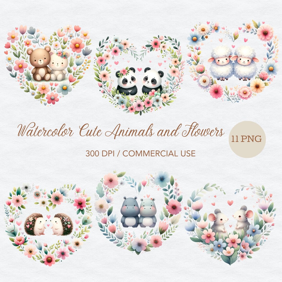 Watercolor Animal Clipart, Spring Floral PNG (digital Download) - Etsy