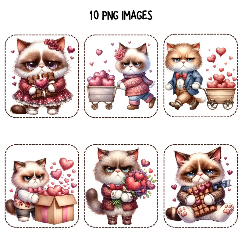 Grumpy Cat With Hearts Clipart, Watercolor Cute Cat, Valentines Day ...