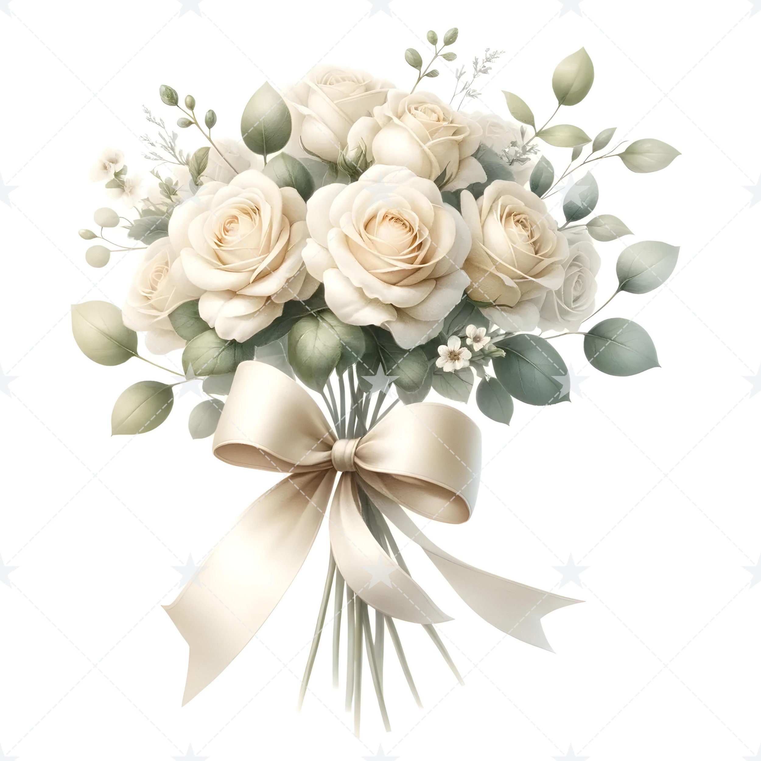 Watercolor White and Pink Roses Bouquet Clipart, 10 JPG Images, Flowers ...