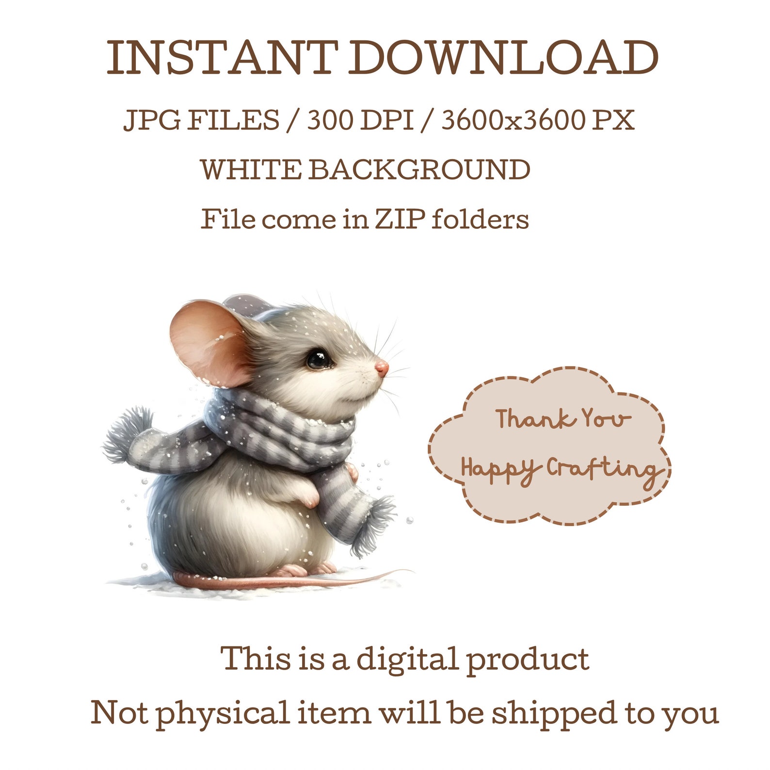 Watercolor Winter Mouse Clipart, Cute Mouse With Scarf, Christmas Mouse ...