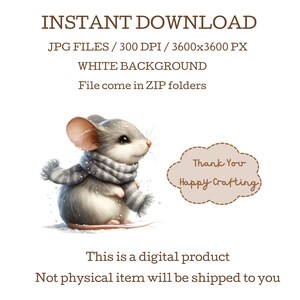 Watercolor Winter Mouse Clipart, Cute Mouse With Scarf, Christmas Mouse ...