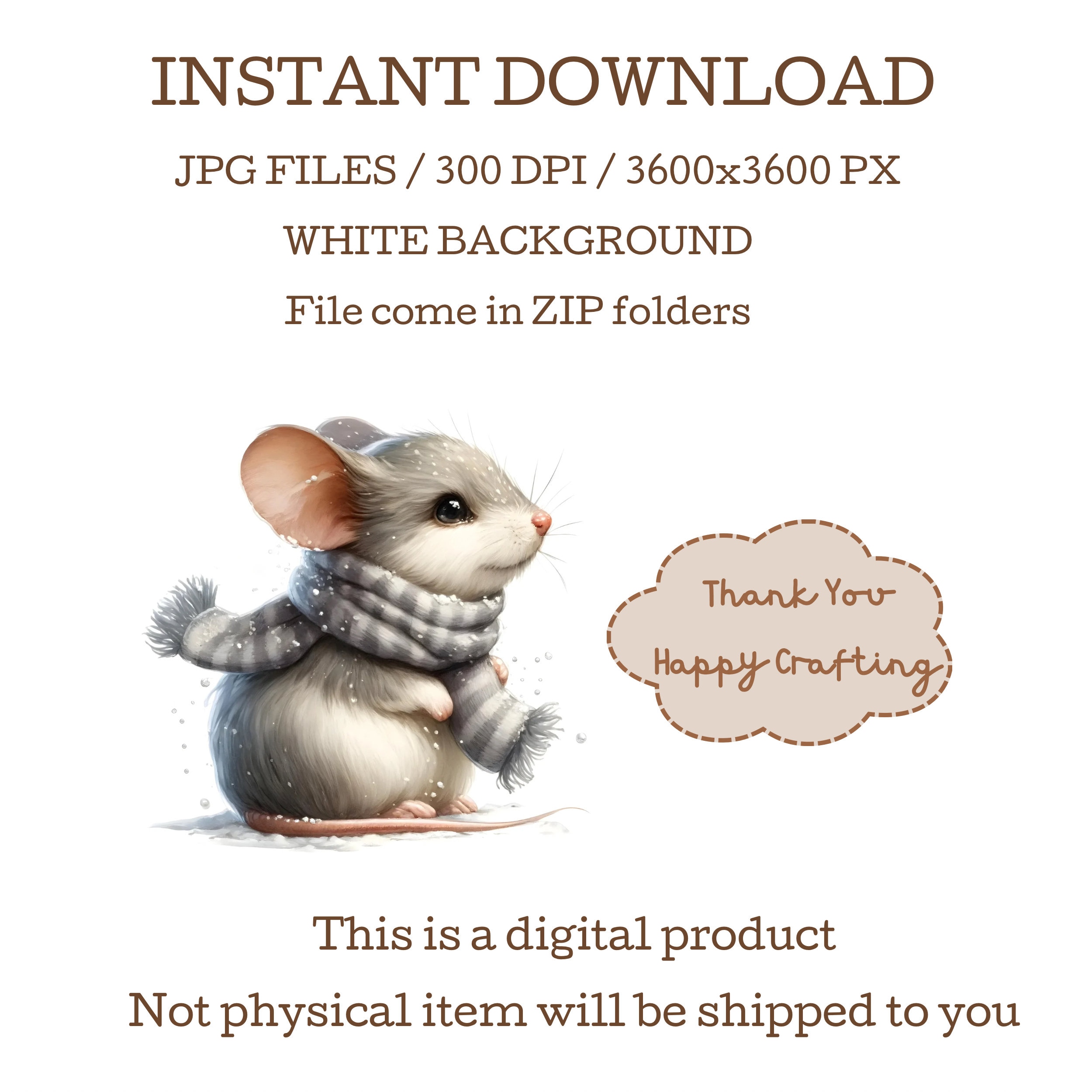 Watercolor Winter Mouse Clipart, Cute Mouse With Scarf, Christmas Mouse ...