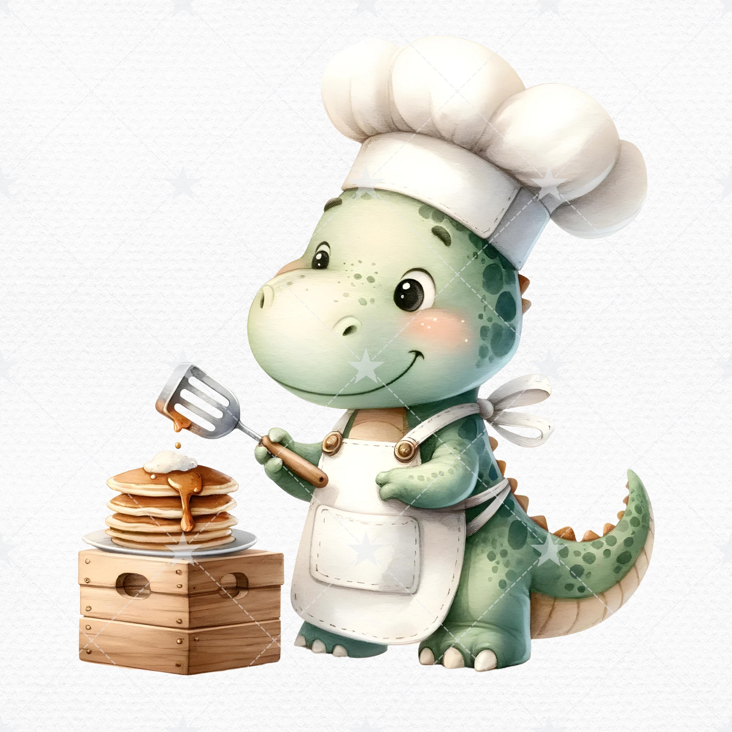 Watercolor Chef Dinosaur Clipart, Dinosaur Cooking, Cute Dinosaur ...