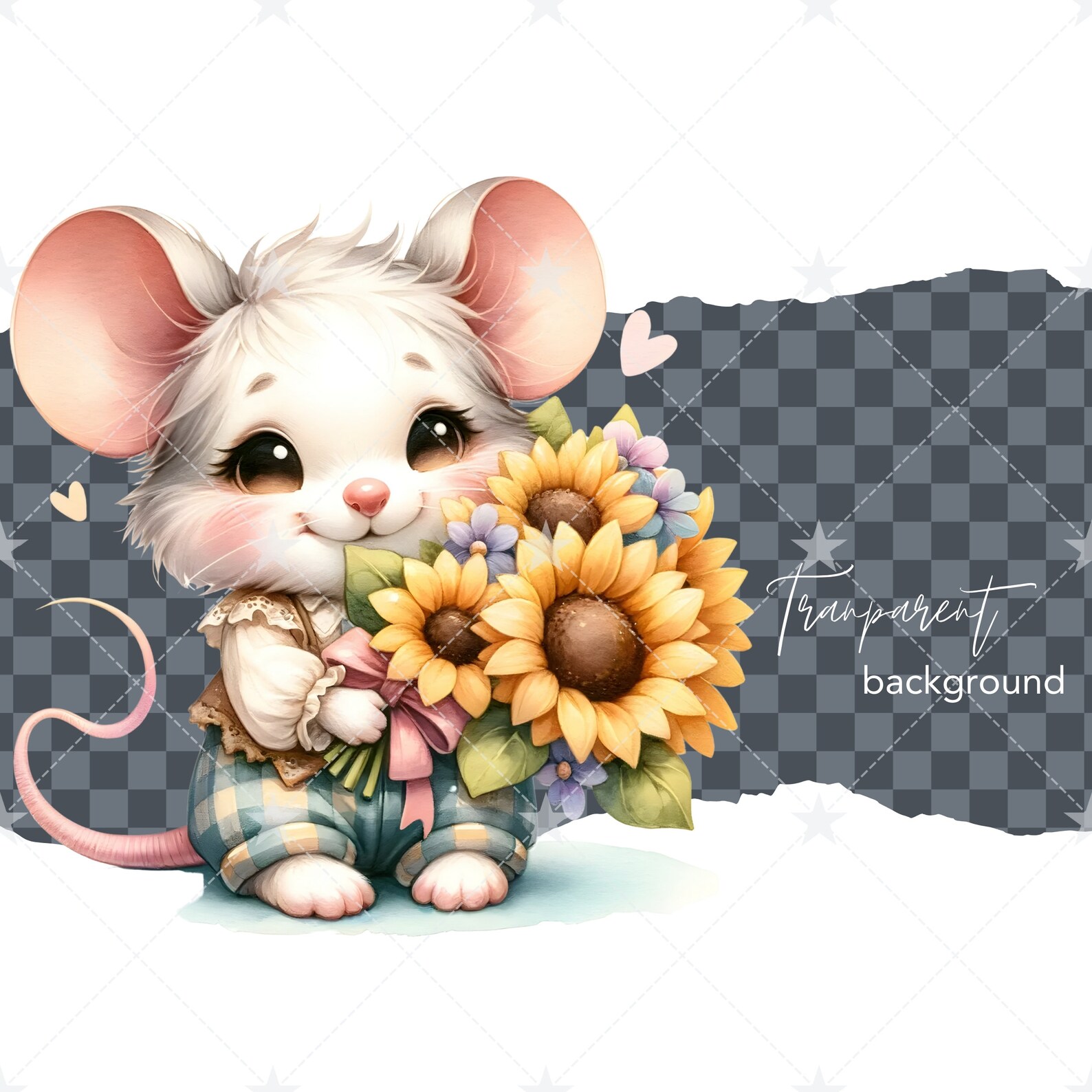 Watercolor Sunflower Mouse, Cute Mouse Clipart, Floral Animal Clipart ...