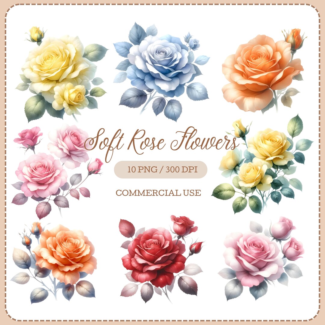 Watercolor Soft Roses Clipart, Flowers Print, Floral Clipart, Roses ...