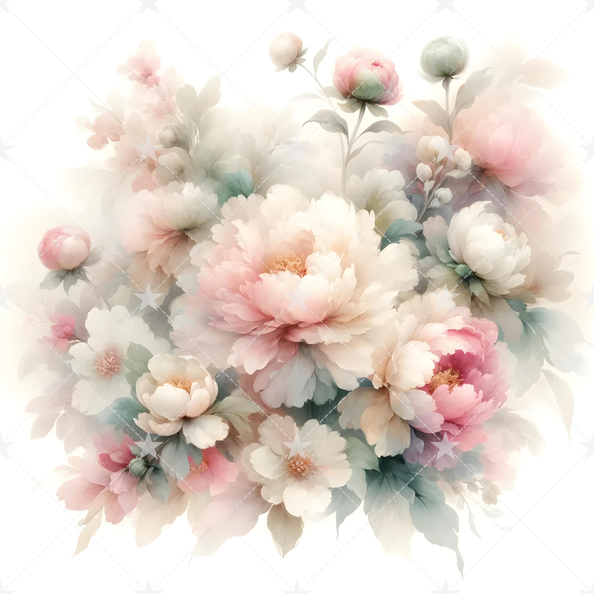 Watercolor Pastel Peony Flowers Clipart, Abstract Peony Jpgs, Pink and ...