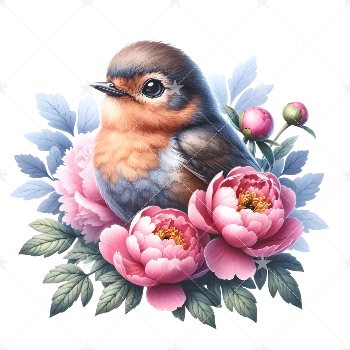 Watercolor Bird and Peony Flowers PNG Clipart, Spring Bird and Pastel ...