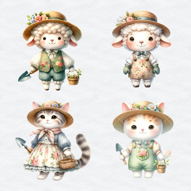 Watercolor Spring Garden Cute Animals Clipart, Bear Cat Mouse Panda ...