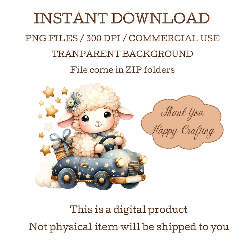 Cute Sheep Clipart, Sheep PNG, Sheep and Stars Collection, Watercolor ...