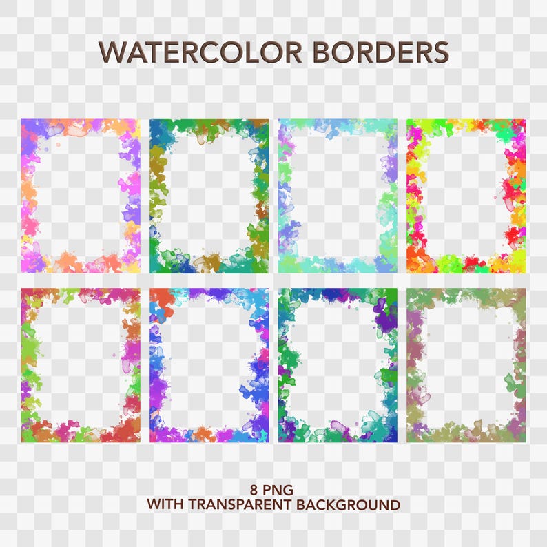 Watercolor Splashes Border Clipart, Colorful Frames (digital Download ...