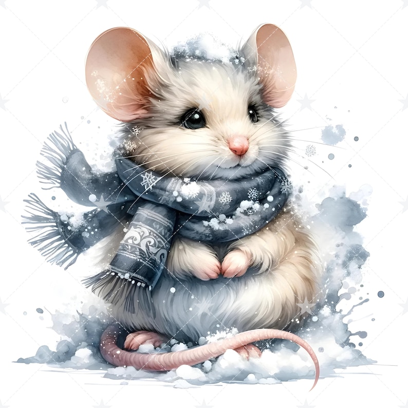 Watercolor Winter Mouse Clipart, Cute Mouse With Scarf, Christmas Mouse ...