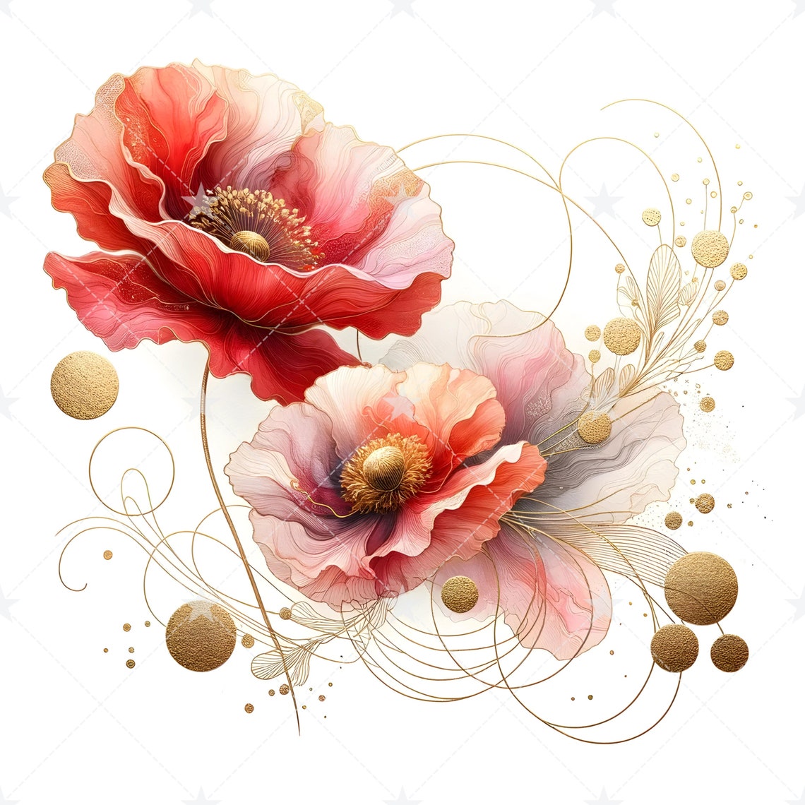 Abstract Poppy Flowers Clipart, Watercolor Flower Set, Jpgs, Floral ...
