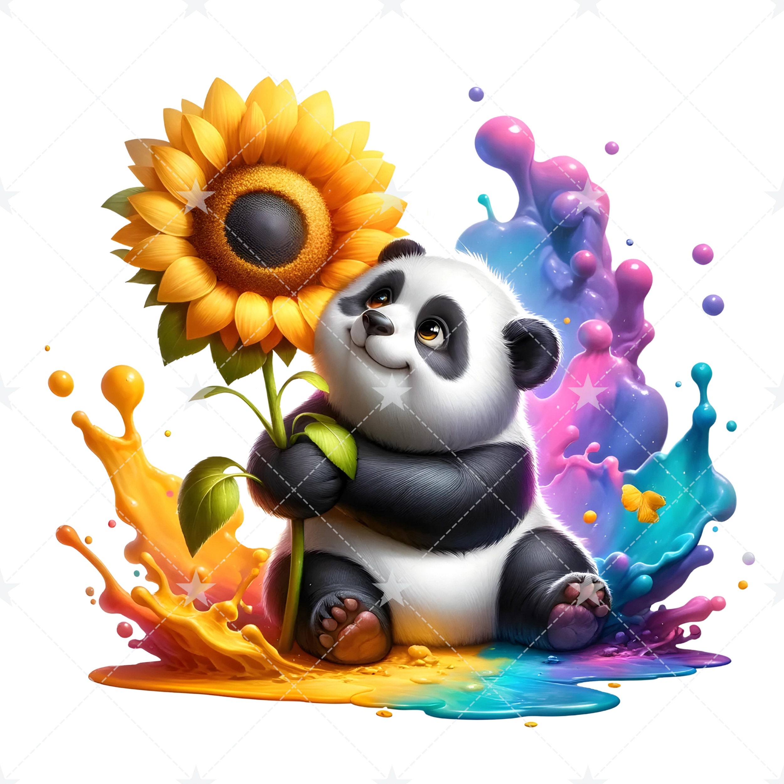 Watercolor Cute Panda With Sunflower PNG Clipart, Panda Bear and Floral ...
