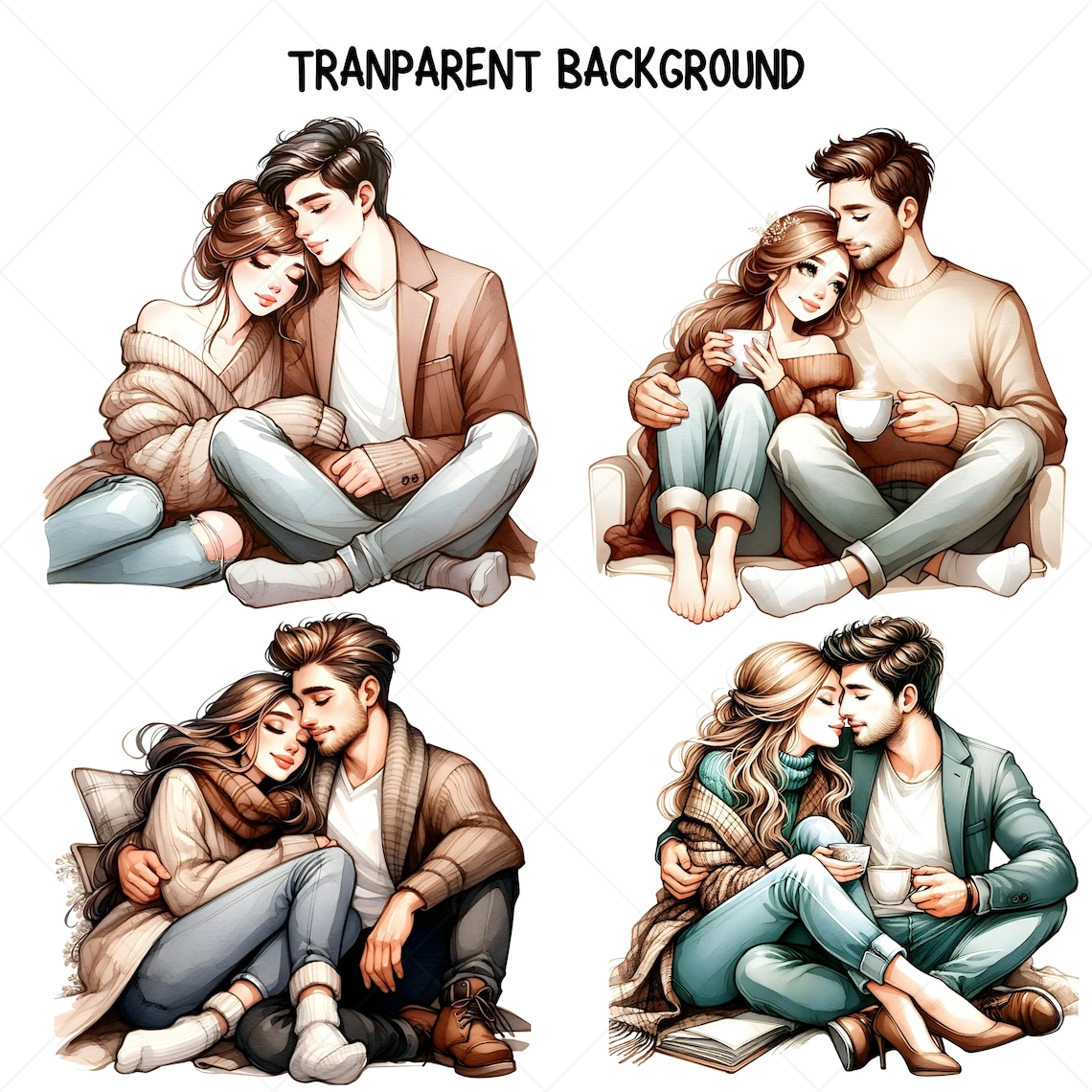 Romantic Couple Clipart Set, Couple Clipart, Love Couple PNG, Cute ...
