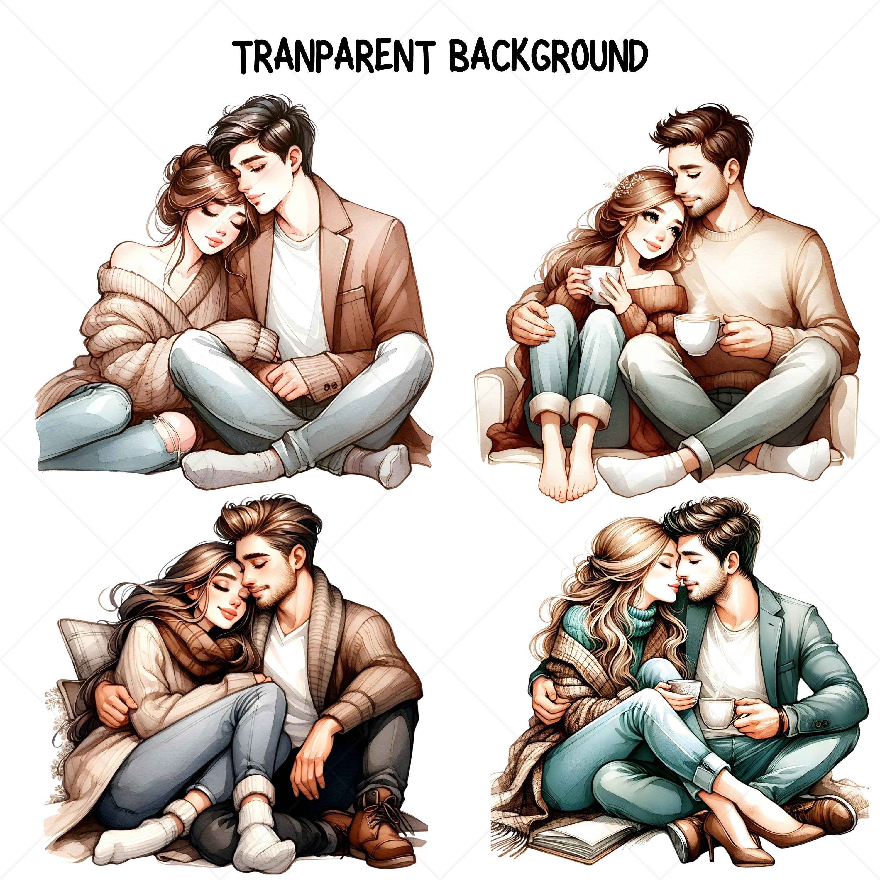 Romantic Couple Clipart Set, Couple Clipart, Love Couple PNG, Cute ...