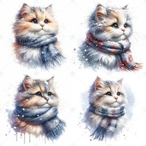 Watercolor Winter Cat Clipart, Cute Snowy Animals (digital Download) - Etsy