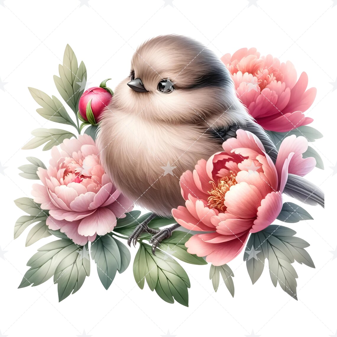 Watercolor Bird and Peony Flowers PNG Clipart, Spring Bird and Pastel ...