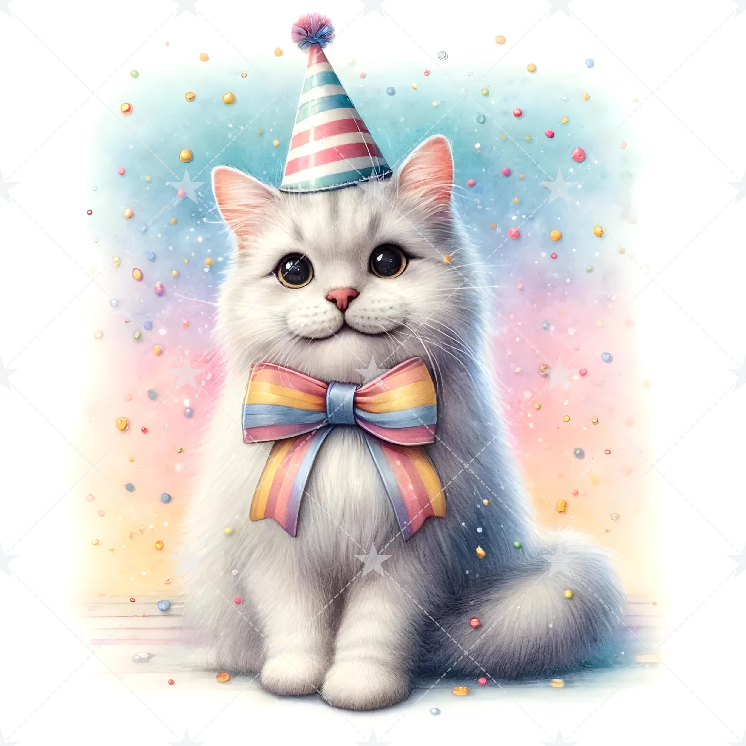 Watercolor Cat Birthday Clipart, Party Hat, Pastel Colors (digital ...