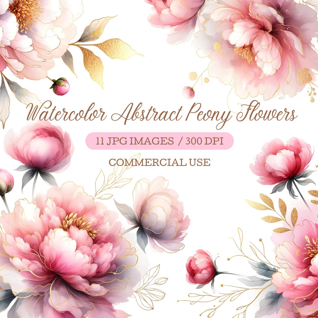 Abstract Peony Flowers Clipart , Watercolor Pink Peony Clipat, Peony ...
