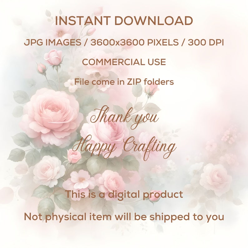 Watercolor Pink Rose Digital Paper: Pastel Flower Background (digital ...