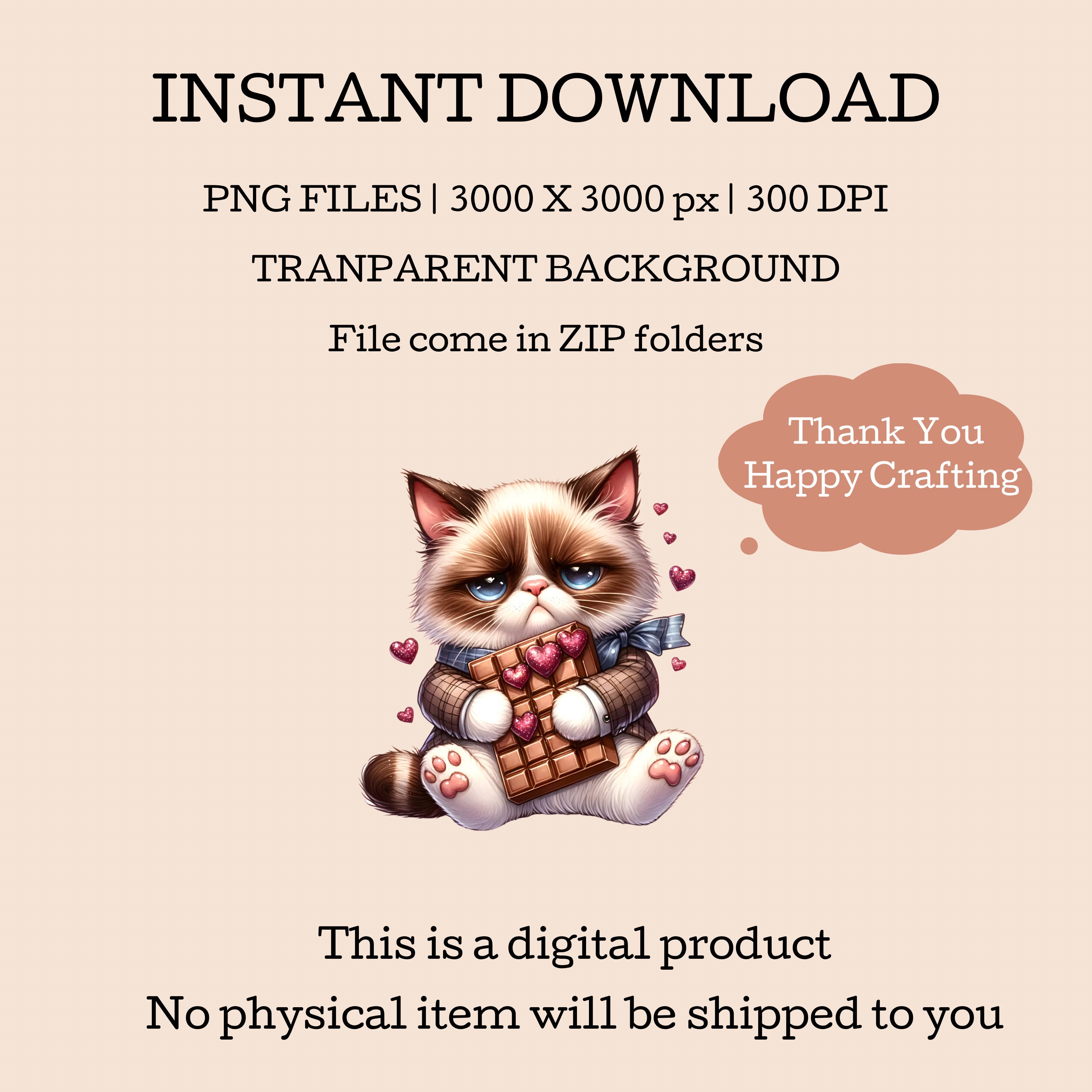 Grumpy Cat With Hearts Clipart, Watercolor Cute Cat, Valentines Day ...