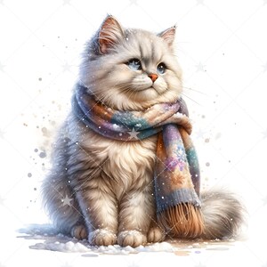 Watercolor Winter Cat Clipart, Cute Snowy Animals (digital Download) - Etsy