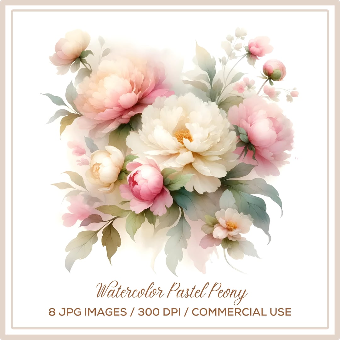 Watercolor Pastel Peony Flowers Clipart, Abstract Peony Jpgs, Pink and ...