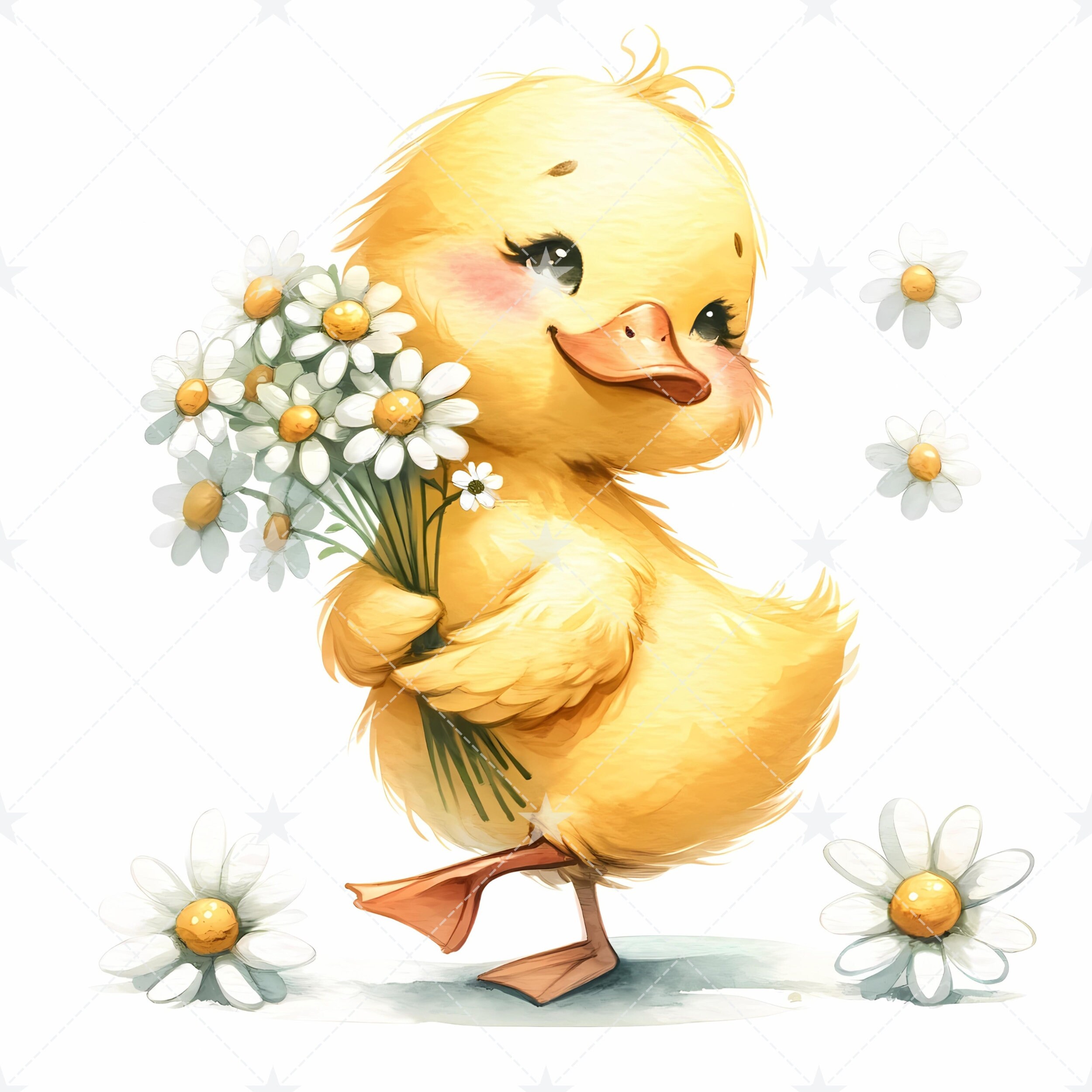 Watercolor Duck and Daisy Flowers, Cute Duck Clipart, Floral Animal ...