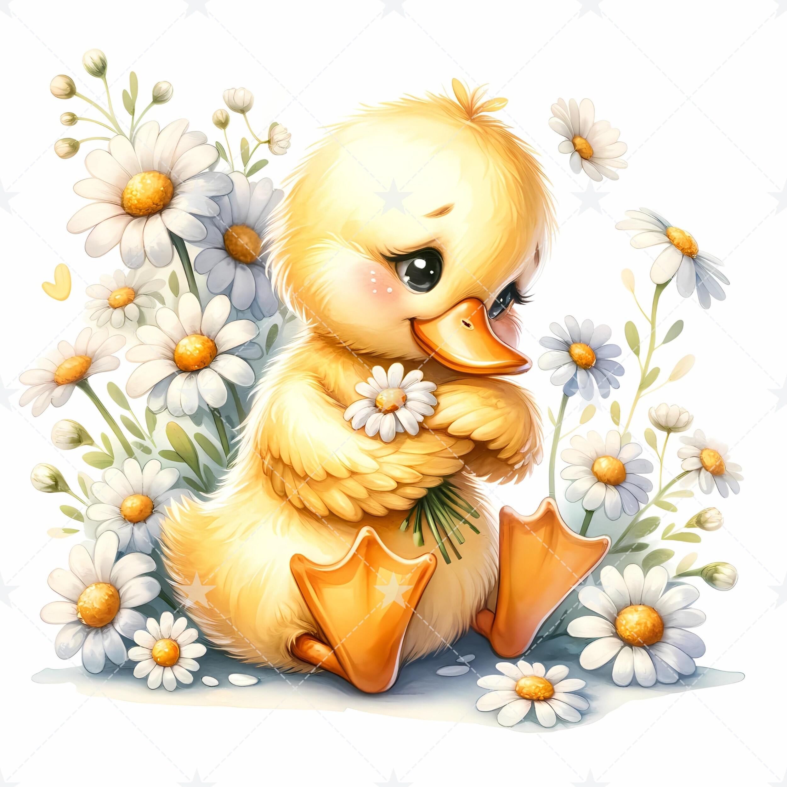 Watercolor Duck and Daisy Flowers, Cute Duck Clipart, Floral Animal ...