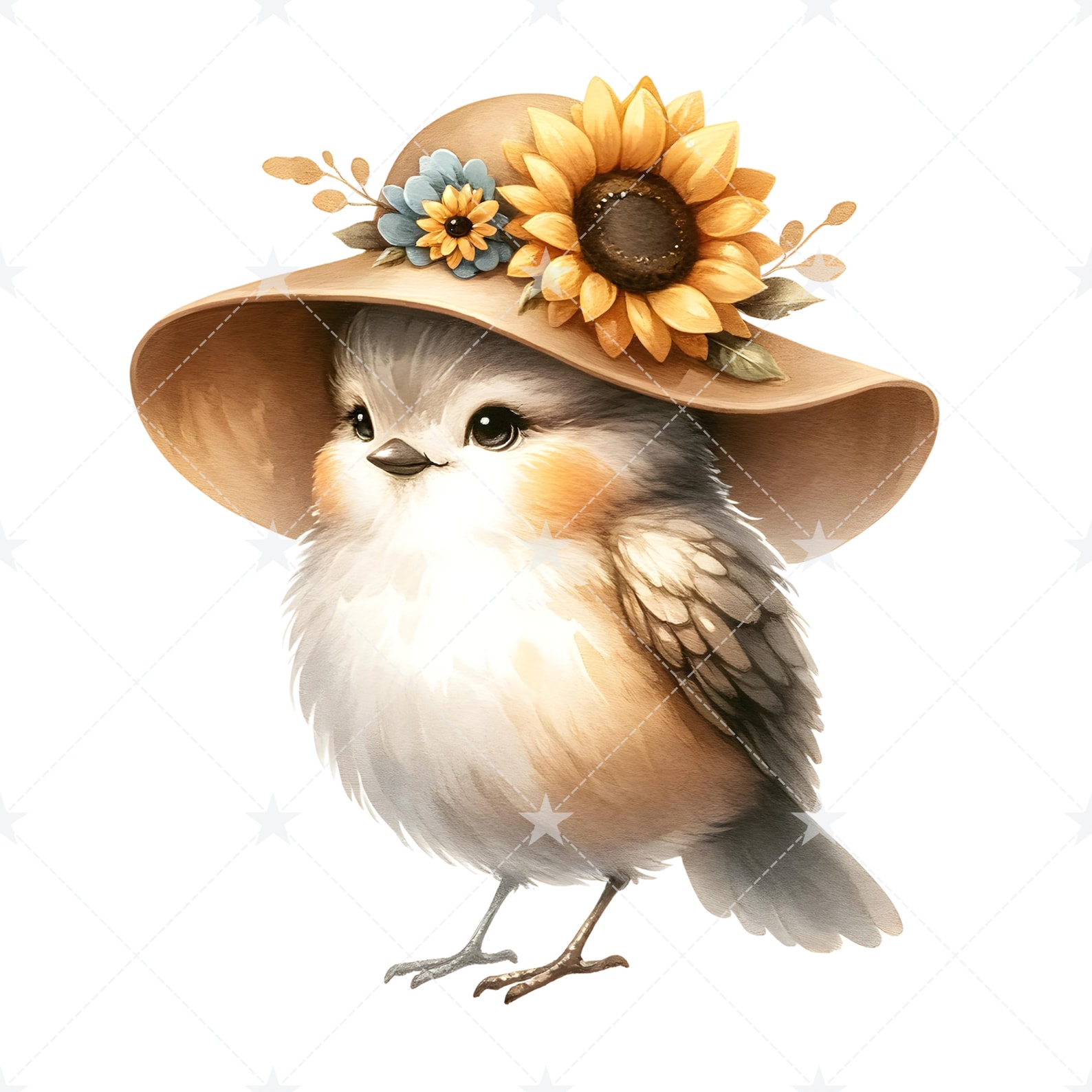 Watercolor Bird With Sunflowers Hat PNG Clipart, Bird and Flower ...