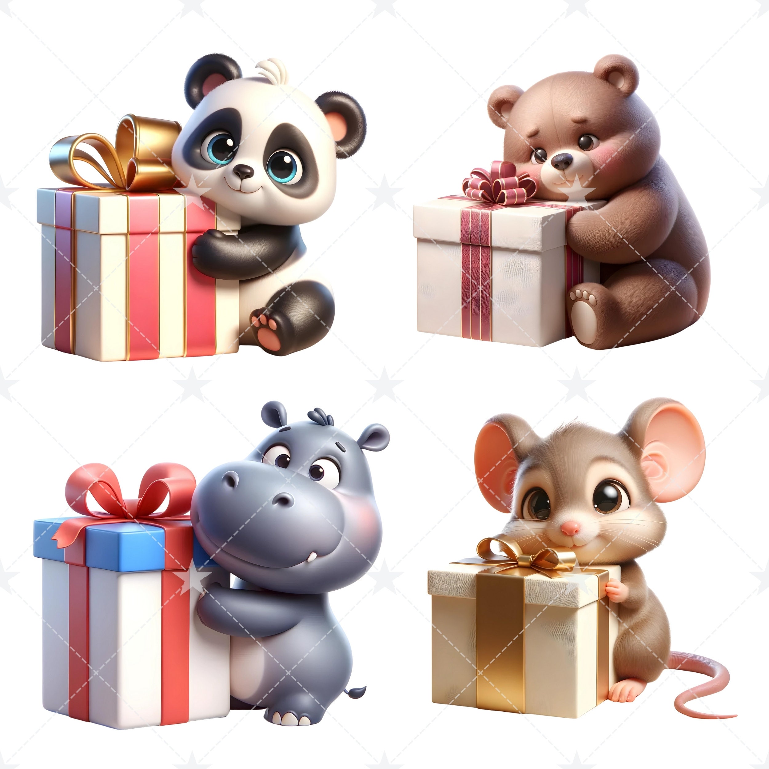 Birthday Animal Clipart Set, Cute Cartoon Party Animals With Presents ...