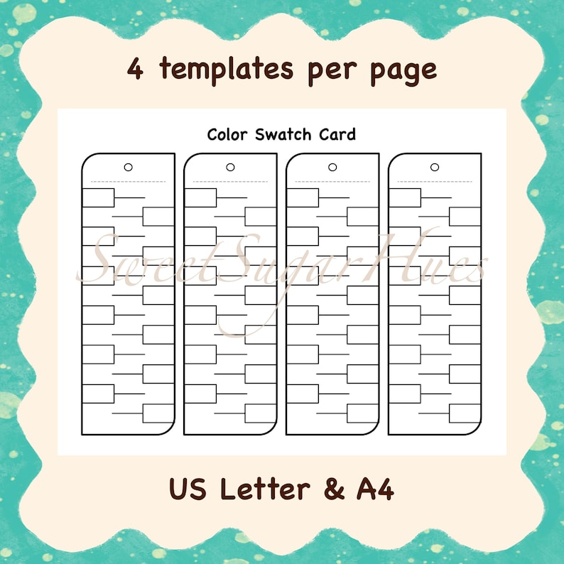 Color Swatch Card, Printable Color Swatch, Marker Color Palette Swatch ...