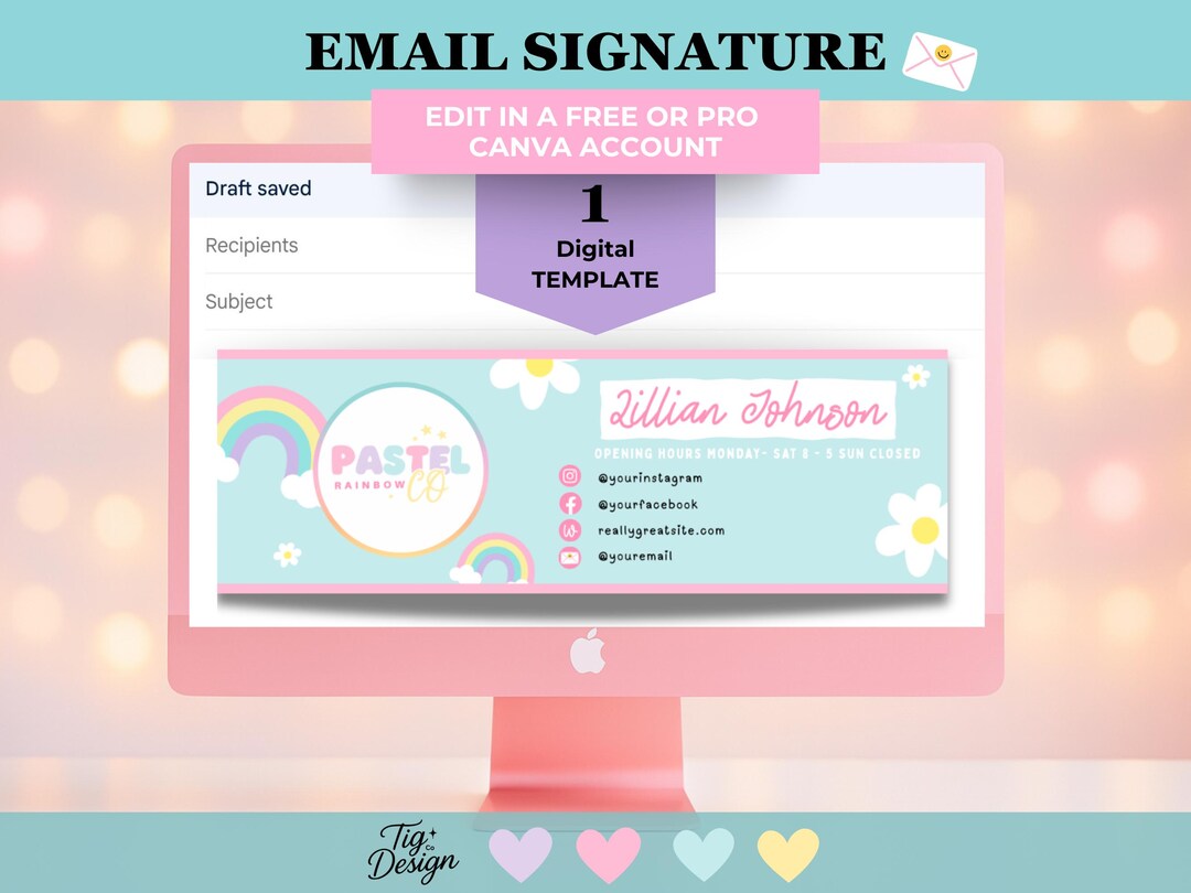 Pastel Rainbow Email Signature Template | Editable Canva Banner ...