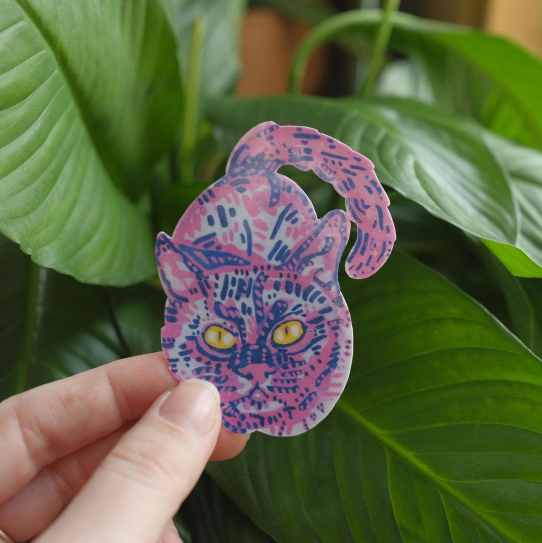 Black Cat Sticker, Marker Drawing, Purple Cat, Freehand, Waterproof ...