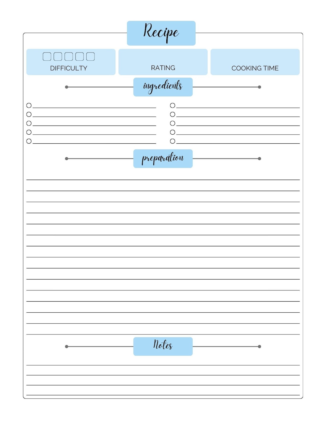 Digital Recipe Card, Instant Download, Printable - Etsy