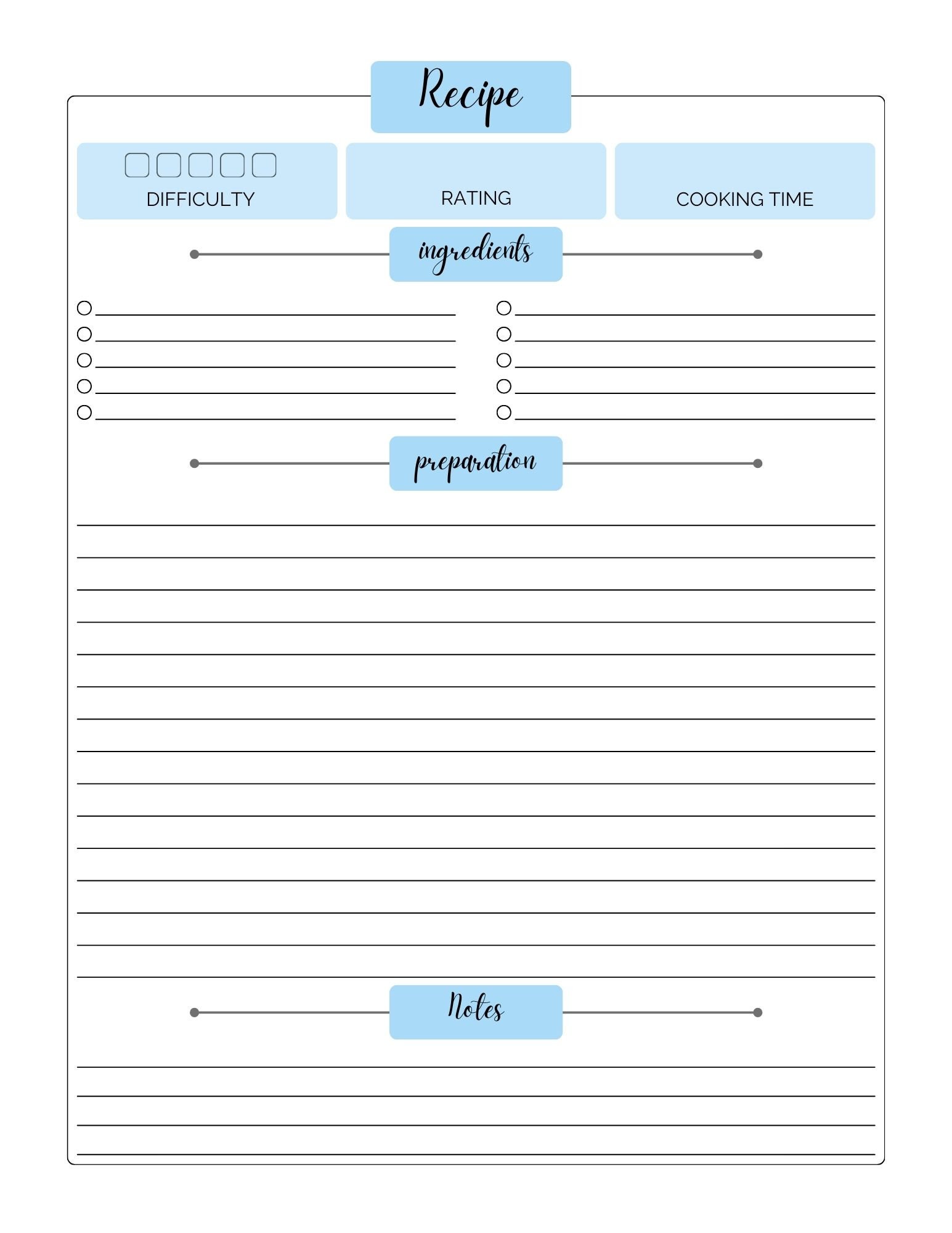 Digital Recipe Card, Instant Download, Printable - Etsy