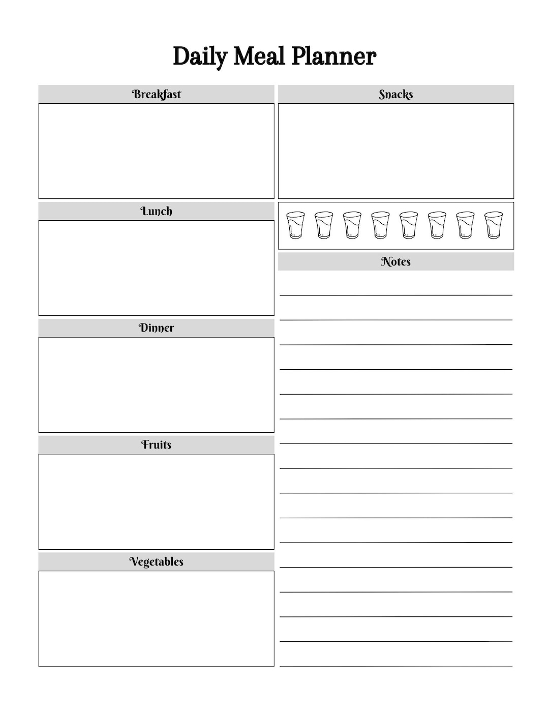 Digital Daily Meal Planner, Printable, Instant - Etsy